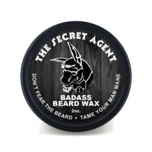 badass beard care beard wax for men - the secret agent scent, 2 oz - softens beard hair, leaves your beard looking and feeling more dense