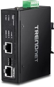 trendnet hardened industrial 60w gigabit poe+ injector, din-rail mount, ip30 rated housing, includes din-rail & wall mounts, ti-ig60,black