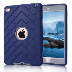 hocase for ipad mini 5 case, ipad mini 4 case, rugged shockproof anti-slip hybrid hard shell+silicone rubber bumper protective case for apple ipad mini 5th/4th generation - navy blue/grey