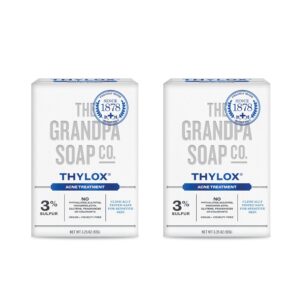 the grandpa soap co. thylox acne treatment bar soap - with 3% natural sulfur - prevents and eliminates breakouts - for acne prone skin - safe for sensitive skin - 3.25 ounces (pack of 2)