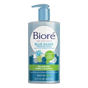 bioré daily blue agave + baking soda balancing pore cleanser, liquid cleanser for combination skin, to penetrate pores & gently exfoliate skin, 6.77 ounce