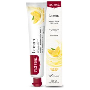 red seal lemon toothpaste, friendly mint free for adults with mint aversions, fluoride free, no sls, fresh citrus flavor – refreshing natural lemon flavored toothpaste, no mint flavor 3.5oz