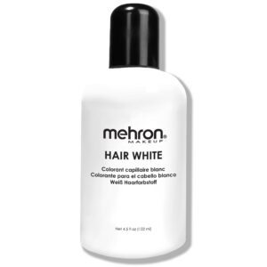 mehron makeup hair white | washable white hair dye | temporary color for theatre, cosplay, & halloween 4.5 oz (133 ml) (white)