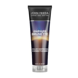 john frieda midnight brunette conditioner, color deepening conditioner to enhance and refresh brunette tones, infused with cocoa and primrose oil to nourish and enhance brunette tones, 8.3 oz