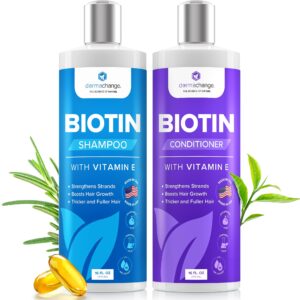 dermachange biotin shampoo and conditioner set - hair growth shampoo and conditioner for men & women - shampoo conditioner for dry, damage & thinning hair with tea tree, manuka honey & rosemary 16oz