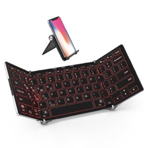 iclever backlit foldable bluetooth keyboard, bk05 wireless folding keyboard with backlight, pair up to 4 devices, portable travel keyboard for ipad tablet laptop pc smartphone windows ios android