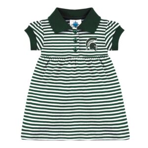 michigan state university spartans striped game day dress with bloomer green/white 3-6 months