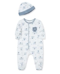 little me baby toile footie with hat, puppy, preemie