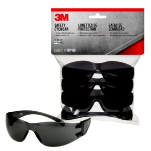 3m safety eyewear, 4 pack, impact-resistant lens, blocks 99.9% of uv, scratch-resistant coating, contoured design, gray lenses help reduce sunlight, sleek design safety glasses (90954h4-dc)