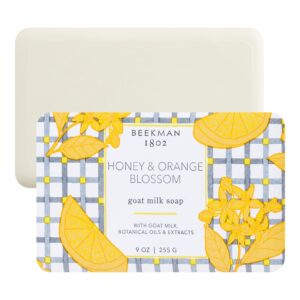 beekman 1802 goat milk body soap bar, honey & orange blossom - scented - 9 oz - nourishes, moisturizes & hydrates - 100% vegetable soap with lactic acid - good for sensitive skin - cruelty free