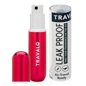 travalo classic hd perfume atomizer | genie-s tsa approved travel perfume bottle refillable | reusable airtight easy-fill mini pump sprayer | lightweight elegant design w/volume window | red 0.17oz