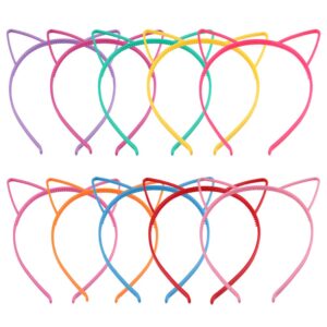 candygirl cat ear headbands, 10pcs mix colors plastic headbands for girls women, hair accessories for daily wearing and party favors