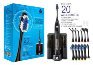 pursonic s520 rechargeable sonic toothbrush- includes 20 accessories: 12 brush heads & more, black