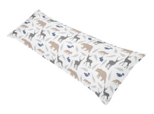 sweet jojo designs blue grey and white woodland animals bear deer fox full length double zippered body pillow case cover