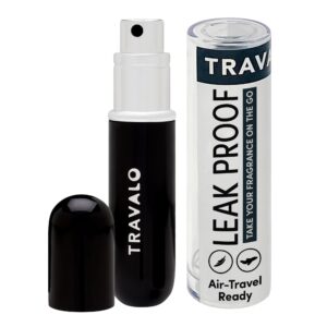 travalo classic hd perfume atomizer | genie-s tsa approved travel perfume bottle refillable | reusable airtight easy-fill mini pump sprayer | lightweight elegant design w/volume window | black 0.17oz