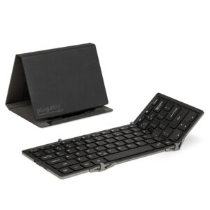 plugable foldable bluetooth keyboard for ipad, iphones, android, and windows, full-size multi-device keyboard, wireless and portable with included stand (11.5 inches) upgraded version of bt-key3