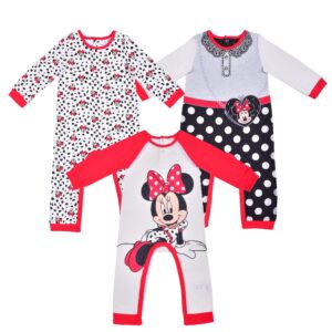 disney baby 3 pack minnie coveralls, red, 12 months