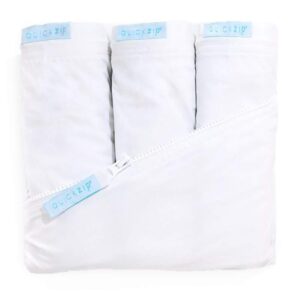 quickzip crib sheet set - faster, safer, easier baby crib sheets - includes white wraparound base & 3 zip-on crib sheets – white 100% cotton - fits all standard crib mattresses