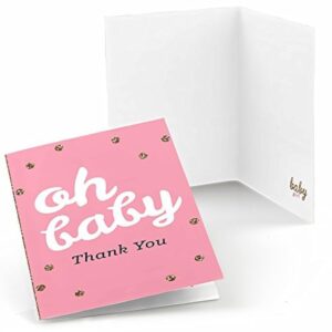 hello little one - pink and gold - girl baby shower thank you cards (8 count)