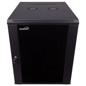 navepoint 15u server cabinet wall mount rack enclosure with caster wheels, 2 fans, locking glass door, removable side panels – 15u network cabinet 23.6” deep, 19” server rack for it equipment