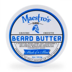 maestro's classic beard butter | anti-itch, extra soothing, hydrating beard creme for all beard types & lengths- mark of a man blend, 4 ounce