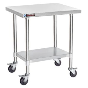 durasteel food prep stainless steel table - 24 x 30 inch metal table cart - commercial workbench with caster wheel - nsf certified - for restaurant, warehouse, home, kitchen, garage, chrome