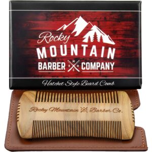 beard comb - sandalwood natural hatchet style for hair - anti-static & no snag, handmade wide & fine tooth contour brush best for beard & moustache with carrying case pouch