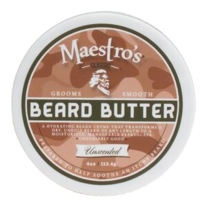 maestro’s classic beard butter | anti-itch, extra soothing, hydrating beard creme for all beard types & lengths- unscented, 4 ounce