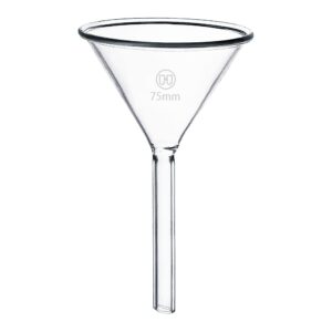 75mm glass funnel, short stem borosilicate glass funnel for science labs and home kitchen use, huaou, pack of 1