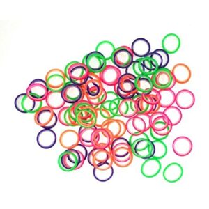 1/4" inch orthodontic elastic rubber bands 100 pack neon medium force 4.5 oz for bows, dreadlocks, dreads, doll hair, braids, horse mane tail, tooth gap + free elastic placer for braces by adentalz