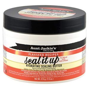 aunt jackie's flaxseed recipes seal it up, hydrating sealing butter, helps prevent and repair damaged hair, jar, 7.5 oz