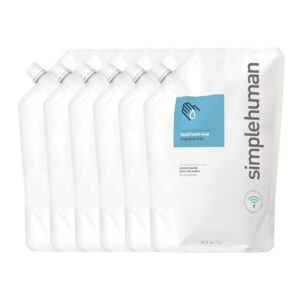 simplehuman fragrance free moisturizing liquid hand soap refill pouch, 34 fl. oz, pack of 6