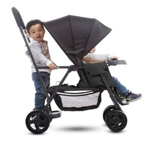 joovy caboose sit and stand double stroller with rear bench and standing platform, 3-way reclining seats, optional rear seat, and universal car seat adapter (amber)