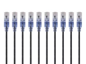 monoprice cat6a ethernet patch cable - snagless rj45, 550mhz, 10g, utp, pure bare copper wire, 30awg, 10-pack, 14 feet, black - slimrun series