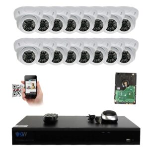 gw security 16 channel 4k nvr 5mp h.265 ip surveillance security camera system with 16-piece super hd 1920p weatherproof microphone poe security dome cameras, ai human detection