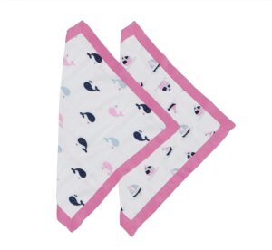 bacati - little sailor muslin 2 pc security blankets (boats/whales - pink/navy)