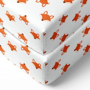 bacati - playful fox orange/grey 2 pack crib fitted sheets (orange/grey fox print)