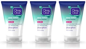 clean & clear deep action cream cleanser, oil-free, travel size 1 oz (28g) - pack of 3