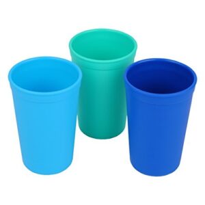 re-play made in usa 10 oz. open cups for toddlers, set of 3 - reusable and stackable toddler cups for easy storage - dishwasher/microwave safe kids plastic cups, 4.75" x 3.25", true blue