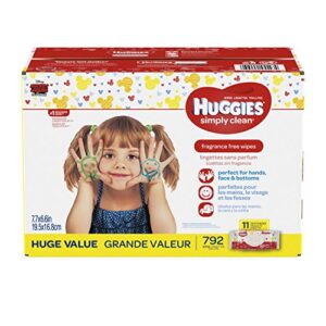 huggies simply clean fragrance free baby wipes, 11 soft pack (792 count total), alcohol and paraben free