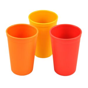 re-play made in usa 10 oz. open cups for toddlers, set of 3 - reusable and stackable toddler cups for easy storage - dishwasher/microwave safe kids plastic cups, 4.75" x 3.25", mermaid