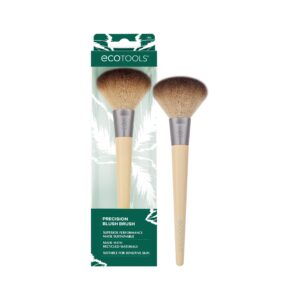 ecotools precision blush makeup brush, cheek blush brush, for loose or pressed powder, also works with bronzer, eco-friendly face makeup brush, vegan & cruelty-free, synthetic bristles, 1 count