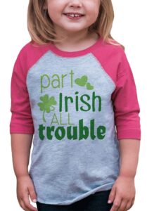 7 ate 9 apparel girls' st. patrick's day vintage baseball tee 3t months pink and grey