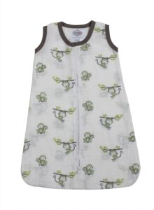 bacati - muslin happy monkeys sleeping bag (wearable blankets) (newborn, green/gray)