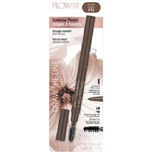 flower beauty draw in the line eyebrow pencil - long-lasting + smudge-resistant - self-sharpening + built-in spoolie - brunette