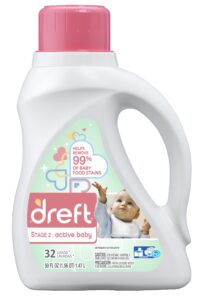 dreft stage 2: active baby liquid detergent natural for baby, newborn, or infant (hec) 50oz, 32 loads (packaging may vary)