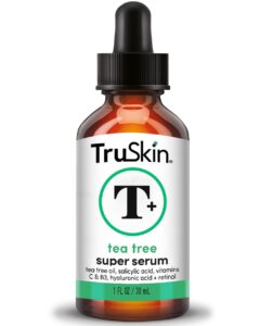 truskin tea tree oil acne treatment for face – acne serum – improve the appearance of pores, even skin tone for smooth, glowing skin with salicylic acid, vitamin c, niacinamide & retinol, 1 fl oz