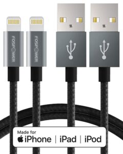 fospower [2 pack - 3ft] apple mfi certified 8-pin lightning to usb cable [nylon braided|full speed charging] durable built for iphone xr, xs, xs max, x (ten/10), ipad pro air 2 mini 3 (gray)