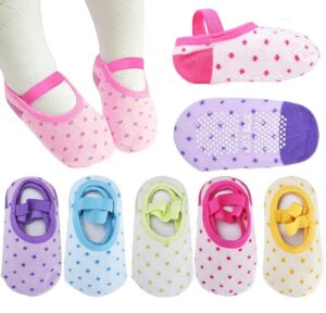 kisgyst 5 pairs baby girls toddler cartoon dots anti slip skid foot socks no-show crew cotton socks sneakers 10-30 months