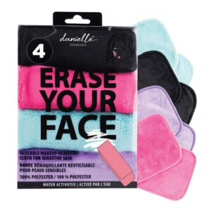 erase your face makeup remover cloths - reusable microfiber face towels to cleanse & remove makeup - water activated, dual-sided design for easy use (4 count)